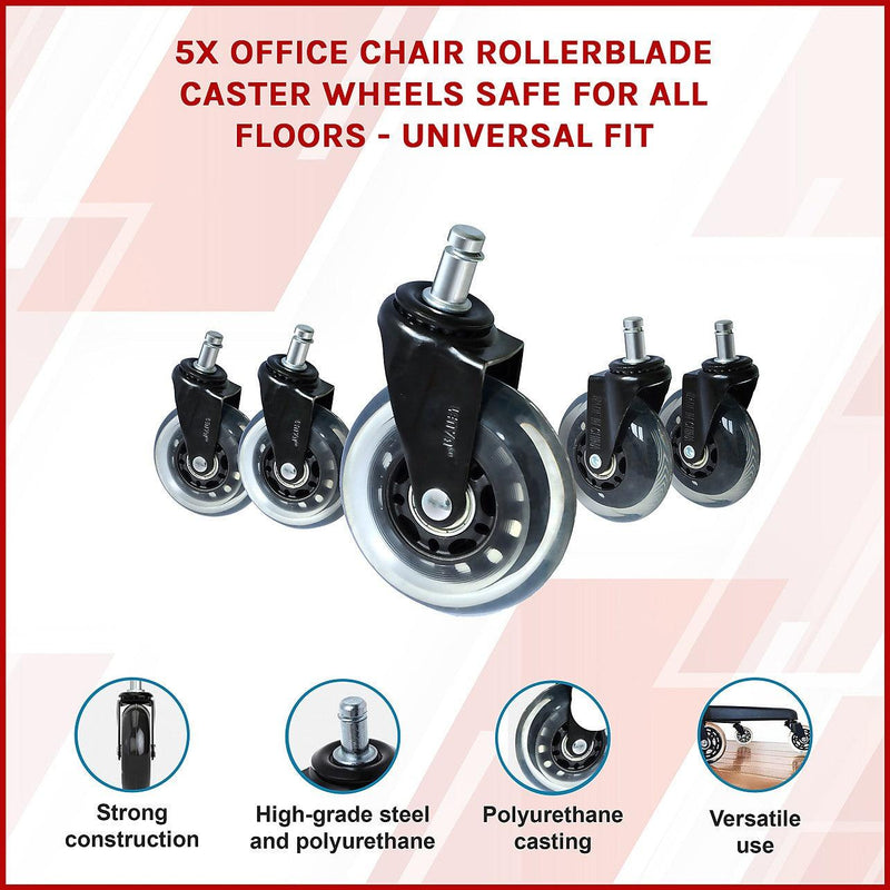5x Office Chair Rollerblade Caster Wheels Safe for All Floors ...