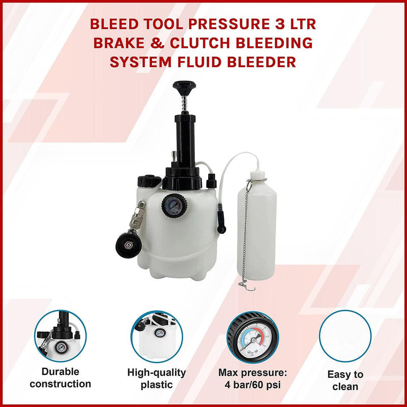 Bleed Tool Pressure 3 ltr Brake & Clutch Bleeding System Fluid Bleeder ...