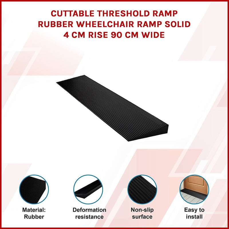 Cuttable Threshold Ramp Rubber Wheelchair Ramp Solid 4 cm Rise 90 cm Wide