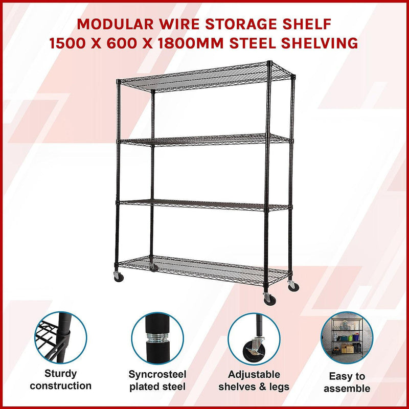 Wire Storage Shelf 1500x600x1800mm | Steel Baking Black Technology with ...