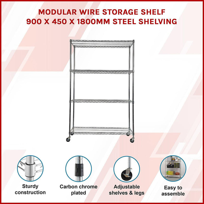 Modular Wire Storage Shelf 900 x 450 x 1800mm Steel Shelving - Carbon ...