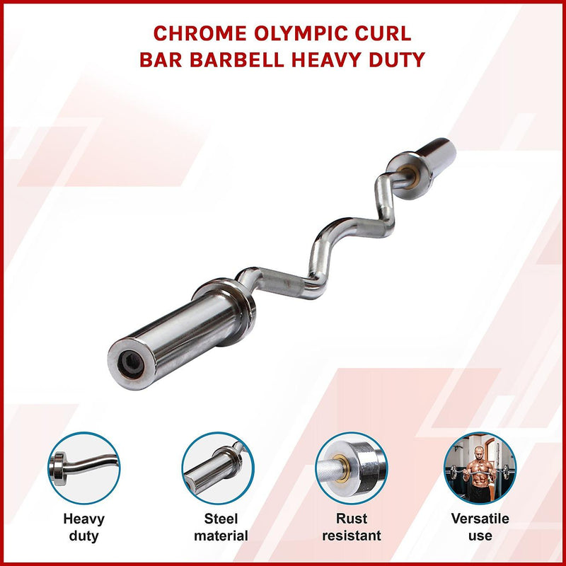 120cm Chrome Olympic EZ Curl Bar – Home Gym Barbell | FactoryFast.com.au