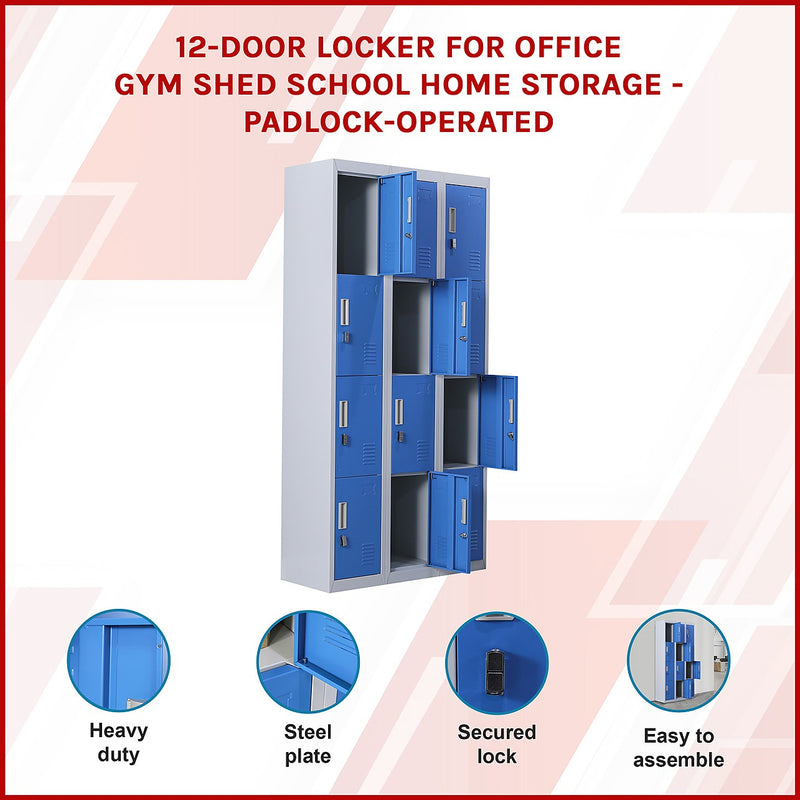 12-Door Locker | Grey with Blue Door Padlock-operated Secure Storage ...
