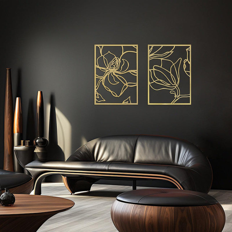 3 Piece Gold Flower Metal Wall Decor Abstract Floral Aesthetic Set of 3 ...