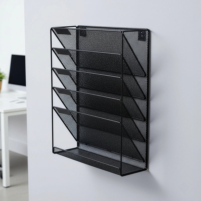 Wall Mount 6 Pocket Hanging File Sorter Organizer Folder Holder Rack ...