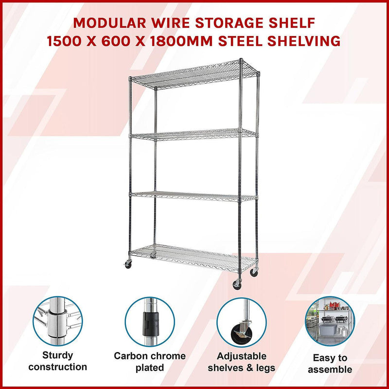 Wire Storage Shelf 1500x600x1800mm | Steel Carbon Chrome Plated with ...