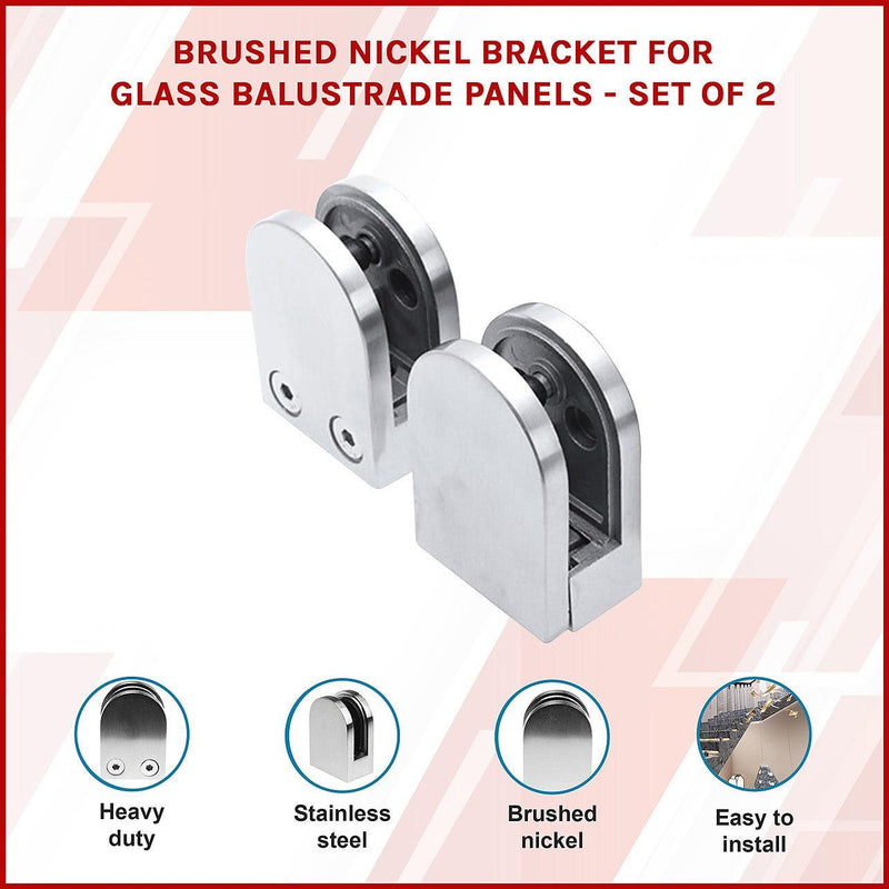 Brushed Nickel Bracket for Glass Balustrade Panels - Set of 2 - DIY ...