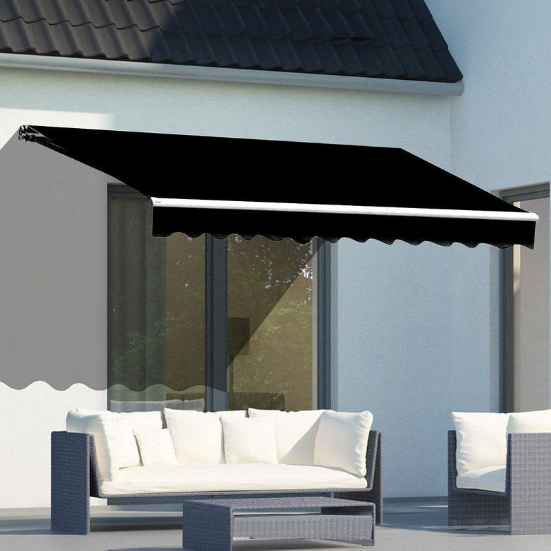 Automatic Retractable Awning 4x3m - Black Outdoor Wall Sunshade ...