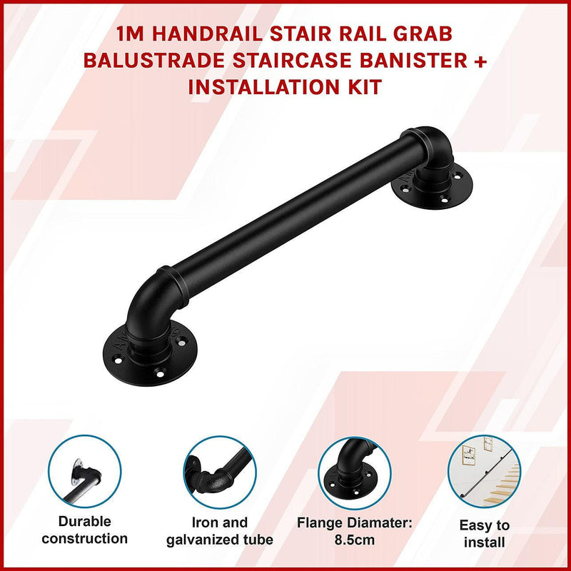 1m Handrail Stair Rail Grab Balustrade Staircase Banister + Installation Kit - 1m - DIY ...