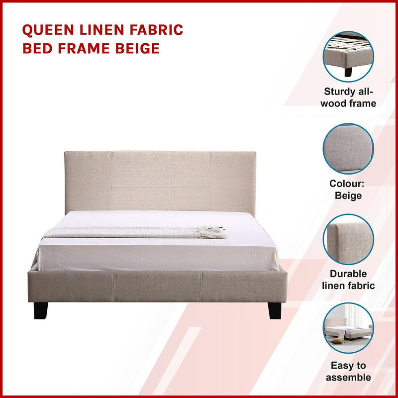 Queen Bed Frame Beige Linen Fabric | Home Improvement, Furniture, DIY ...