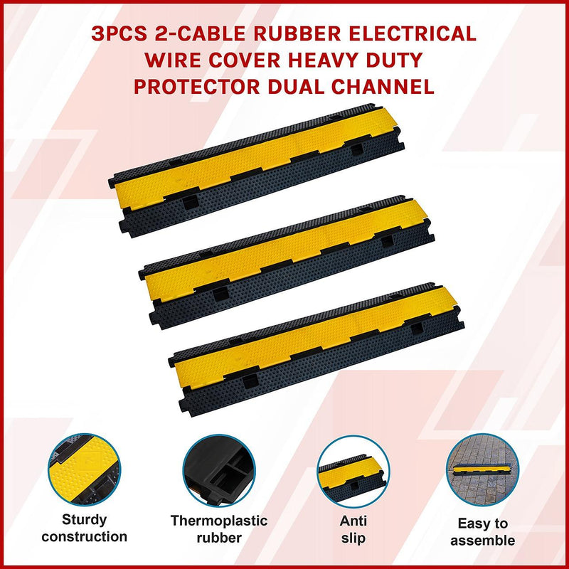 3pcs 2-Cable Rubber Electrical Wire Cover Heavy Duty Protector Dual ...