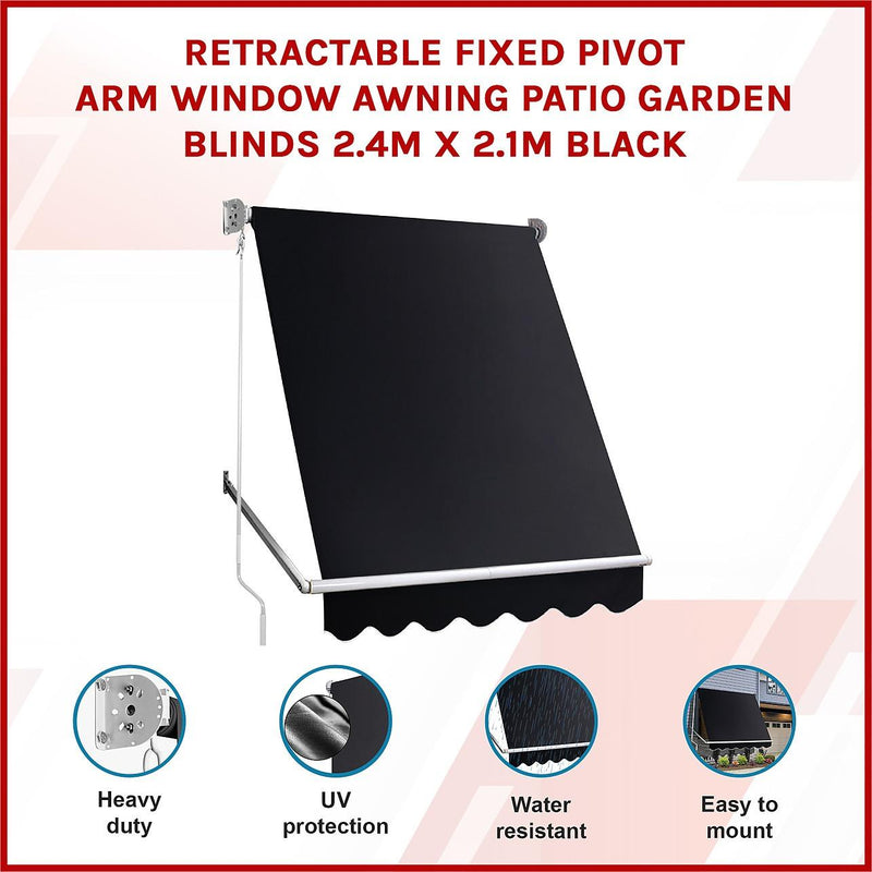 Black Pivot Arm Window Awning 2.4m x 2.1m | Patio Blinds – Australia ...