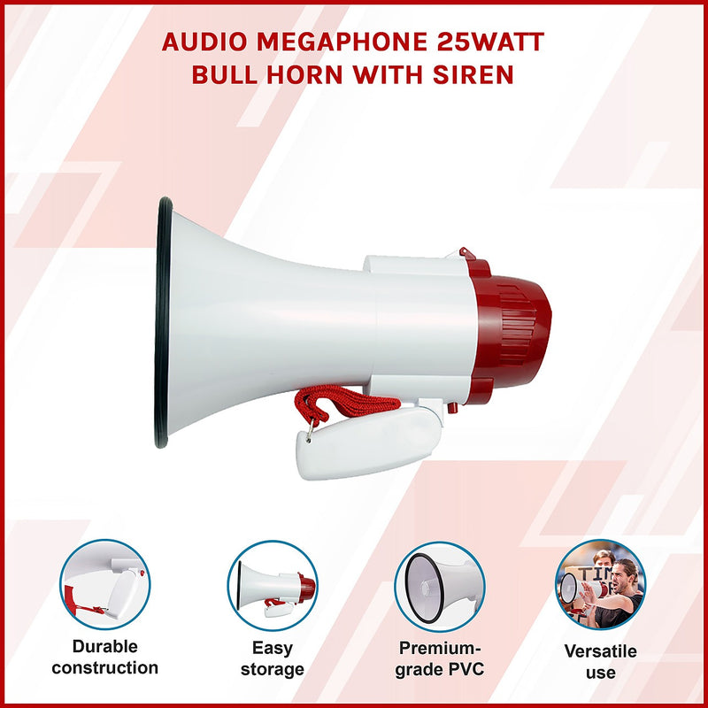 Audio Megaphone 25Watt Bull Horn with Siren - Games & Hobbies > Giftware
