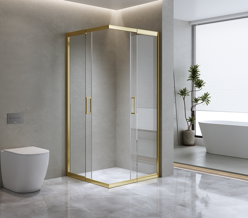 1100x1100mm Sliding Glass Shower Screen | Gold Shower Handle Style 3 ...