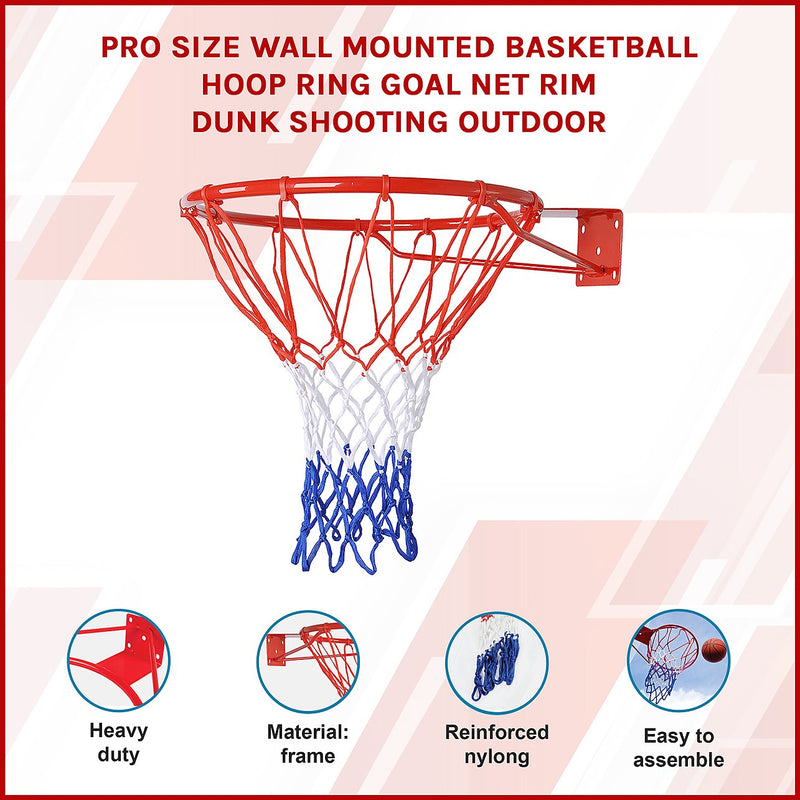 Pro Size Wall Mounted Basketball Hoop Ring Goal Net Rim Dunk Shooting ...