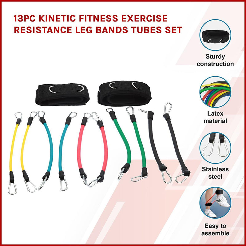 13PC Kinetic Fitness Exercise Resistance Leg Bands Tubes Set Workout
