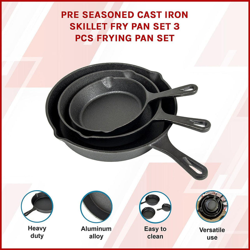 Pre Seasoned Cast Iron Skillet Fry Pan Set 3 Pcs Frying Pan Set | Home ...