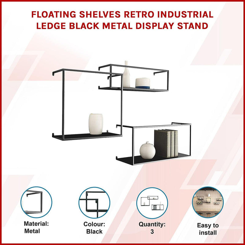 Floating Shelves Retro Industrial Ledge Black Metal Display Stand ...