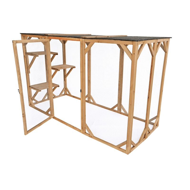 180cm Large Cat Enclosure Wooden Outdoor Cage with 3 Platforms ...