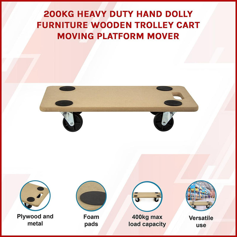 200kg Heavy Duty Hand Dolly Furniture Wooden Trolley Cart Moving ...