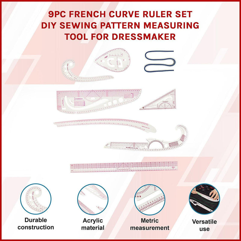 9pc French Curve Ruler Set DIY Sewing Pattern Measuring Tool for ...