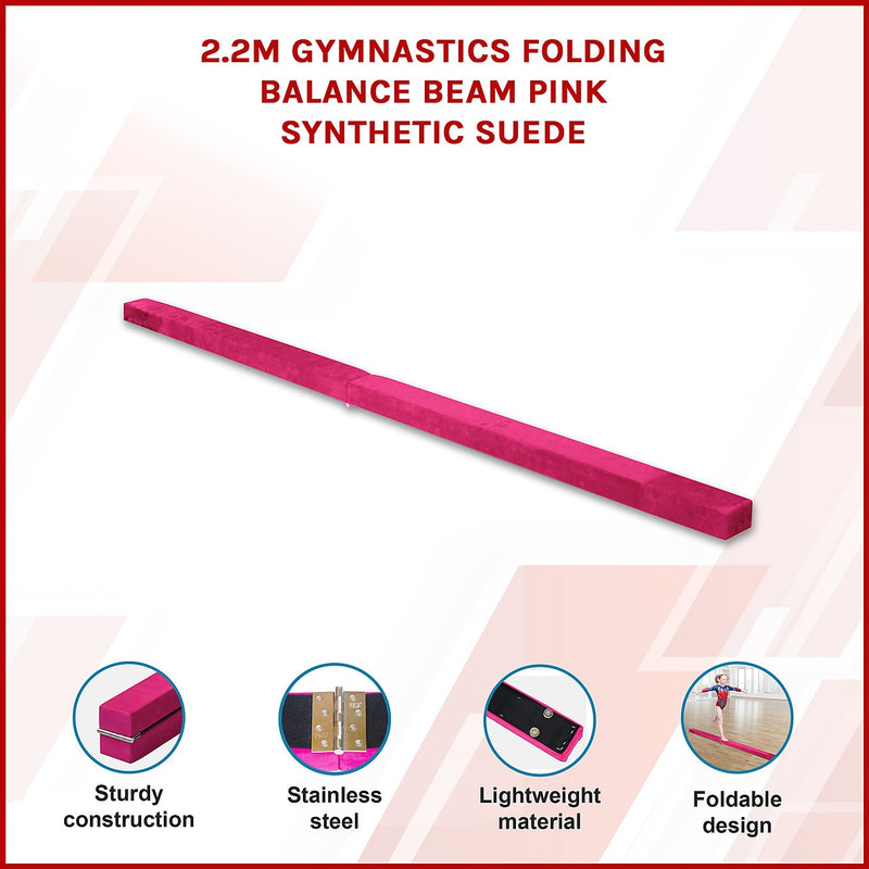 2.2m Gymnastics Folding Balance Beam Synthetic Suede - Pink - Sports ...