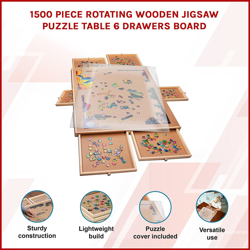 1500 Piece Rotating Wooden Jigsaw Puzzle Table 6 Drawers Board - Games ...