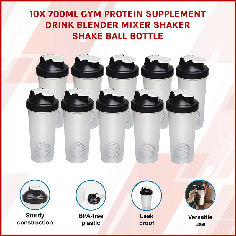 10x 700ml GYM Protein Supplement Drink Blender Mixer Shaker Shake Ball ...