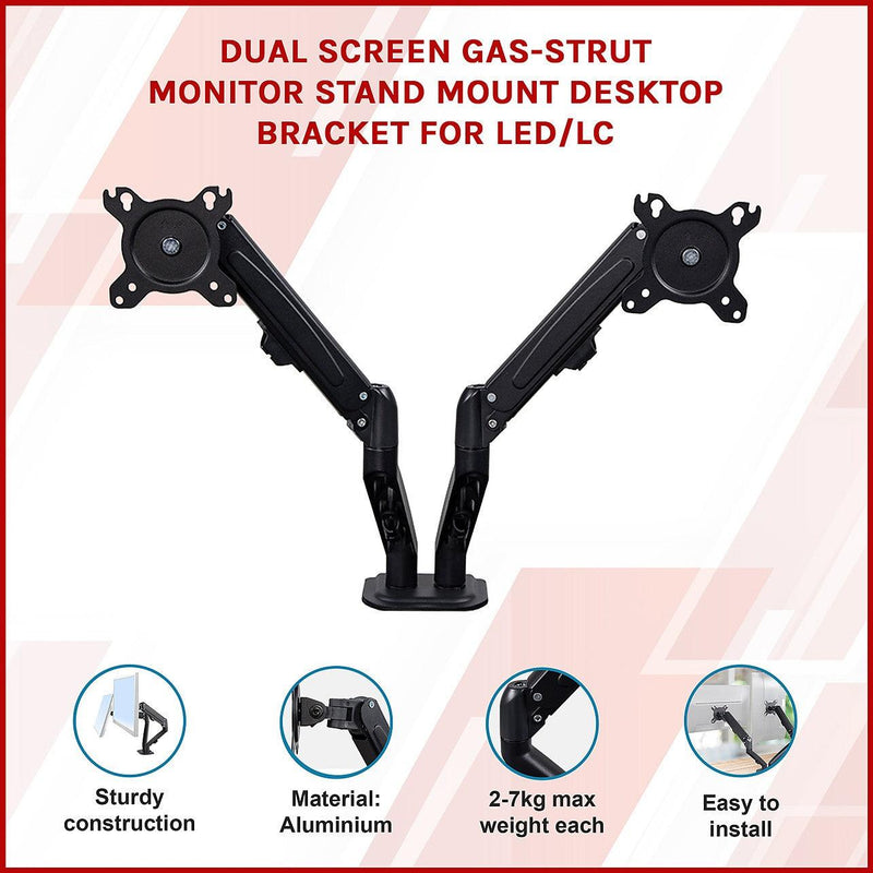 Dual Screen Gas-strut Monitor Stand Mount Desktop Bracket for LED/LC ...