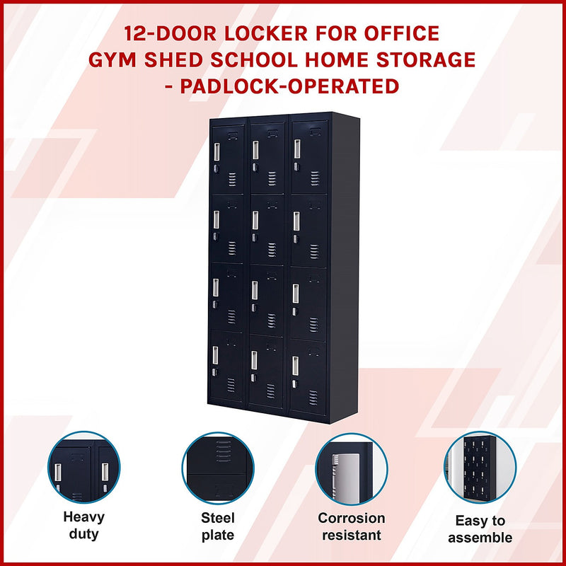 12-Door Locker for Office Gym Shed School Home Storage - Padlock ...