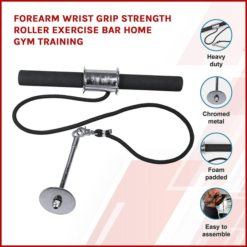 Forearm Wrist Grip Strength Roller Exercise Bar Home Gym Sport Training ...