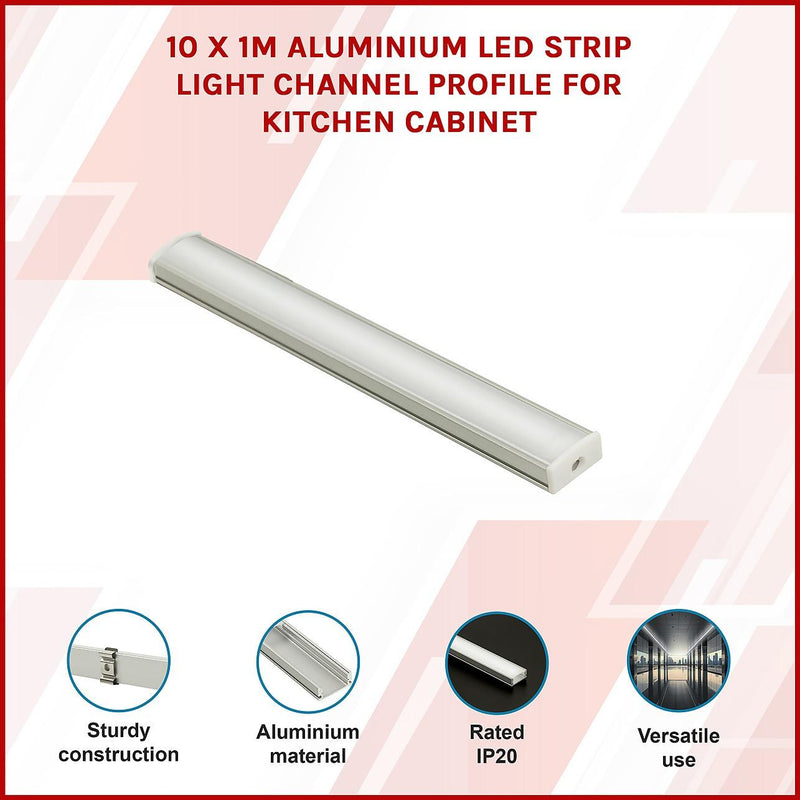 10 x 1M Aluminium LED Strip Light Channel Profile for Kitchen Cabinet U ...