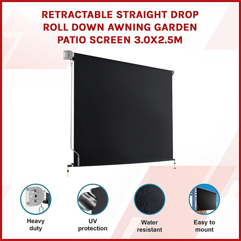 Black Retractable Awning Screen 3x2.5m | Outdoor Shade – Australia ...