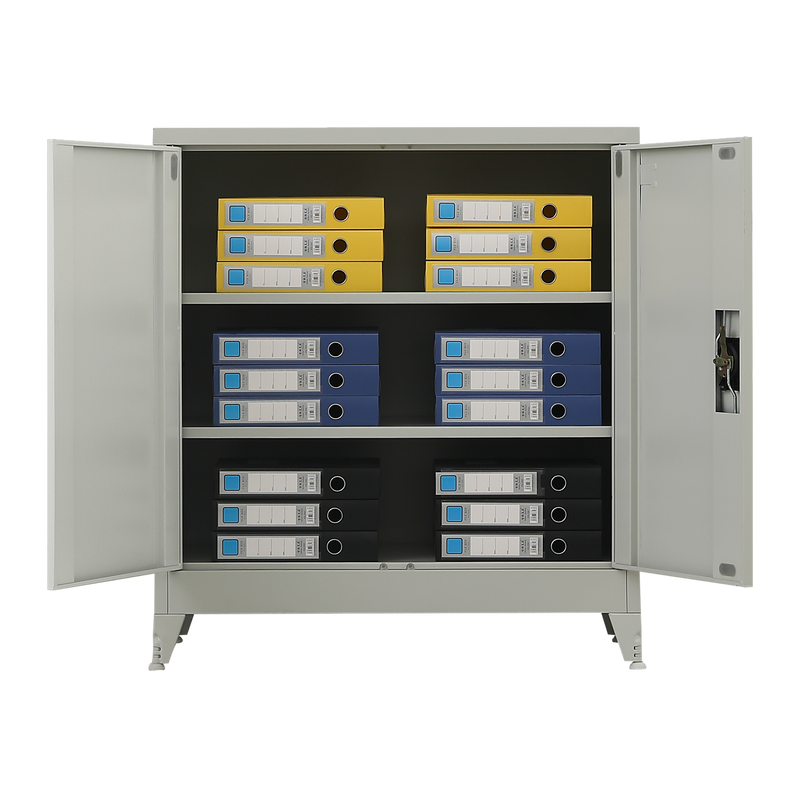 Two-Door Metal Short Cabinet Shelf Storage for Home Office Gym - Grey ...