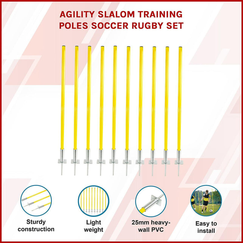 Agility Slalom Training Poles Soccer Rugby Set Goal Markers