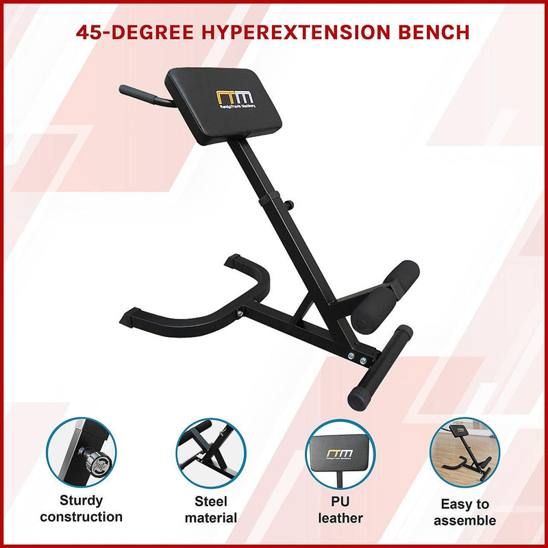 45-Degree Hyperextension Bench Gym Workout Fitness Inclined ...