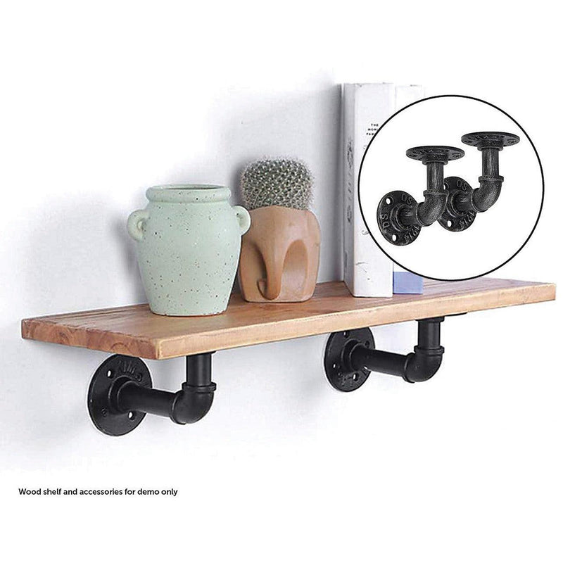 Industrial Pipe Shelf Brackets - Black Iron - Set of 2 | FactoryFast.com.au