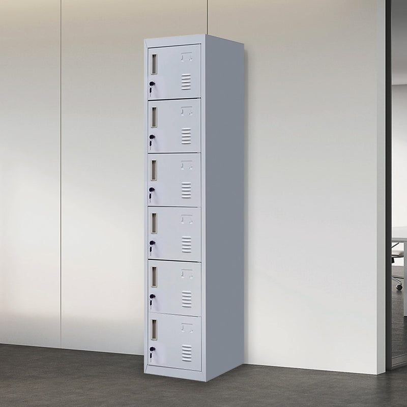 6-Door Grey Metal Locker Cabinet – Vertical Storage with Standard Lock ...