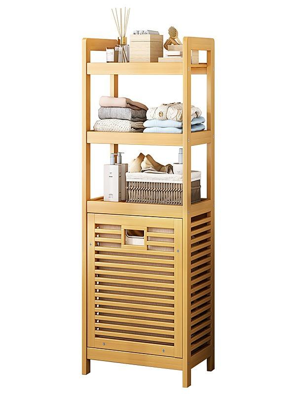 Bamboo 2-in-1 Laundry Hamper Side Table with 2 Shelves and Clothes ...