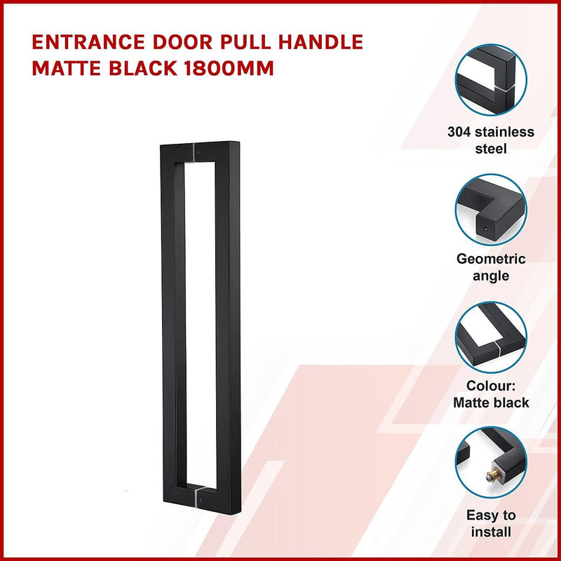 Entrance Door Pull Handle Matte Black 1800mm - 1800mm - Matte black ...