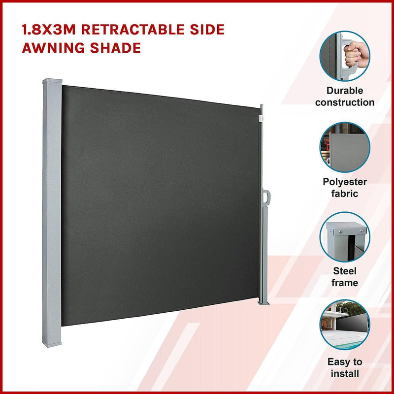 1.8X3M Retractable Side Awning Shade | FactoryFast.com.au