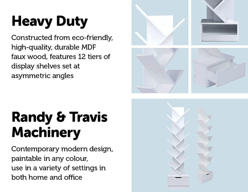 Tree Bookshelf Bookcase Book Organizer 12-Tier Multipurpose Shelf ...