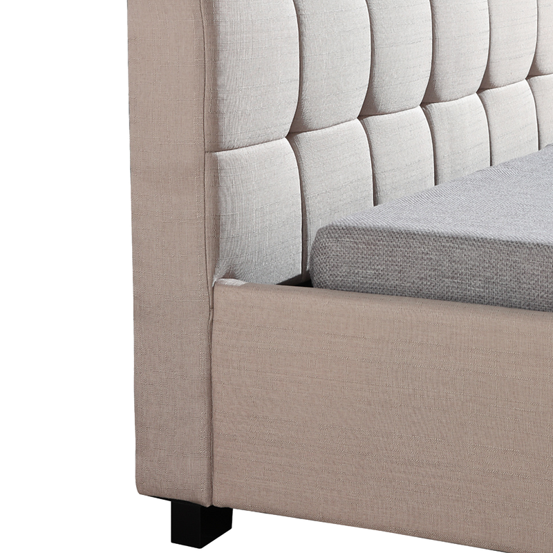 King Single Deluxe Beige Linen Fabric Upholstered Bed Frame with ...