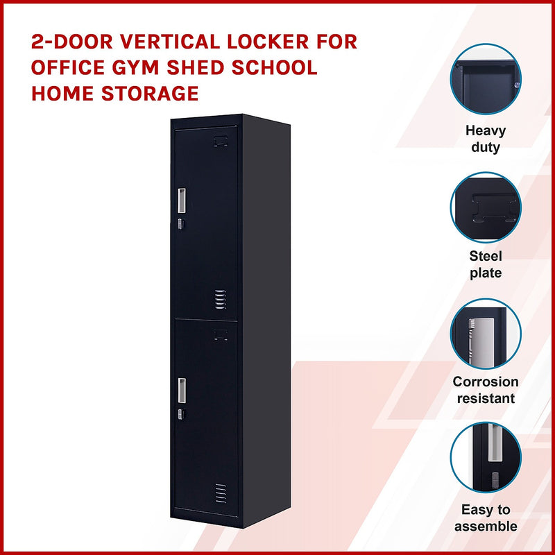 Two-Door Vertical Locker for Office Gym Shed School Home Storage