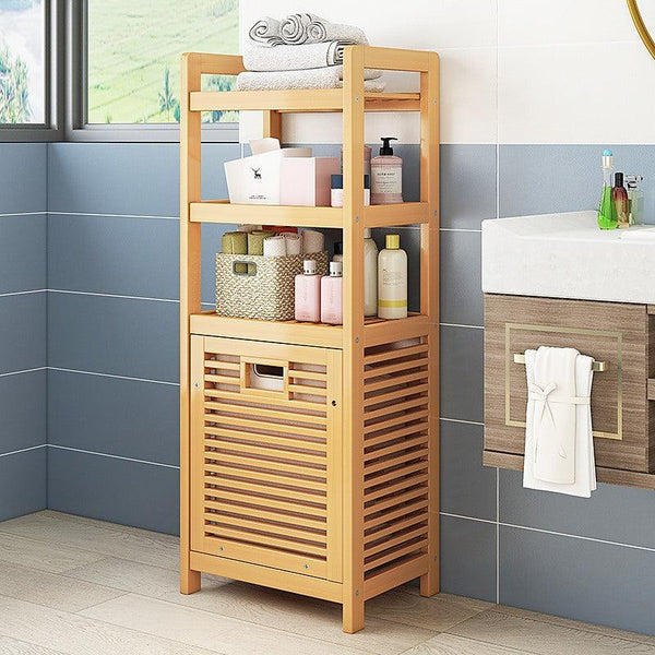 Bamboo 2-in-1 Laundry Hamper Side Table with 2 Shelves and Clothes ...