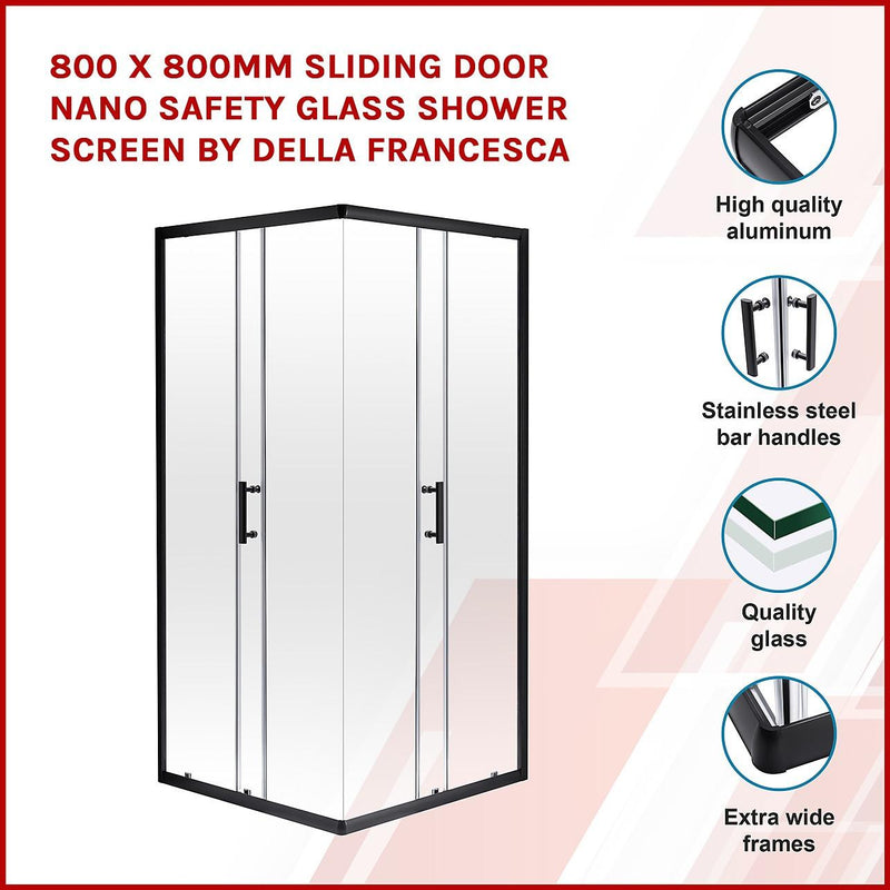 800 x 800mm Sliding Shower Screen | Black Nano Safety Glass – Australia ...